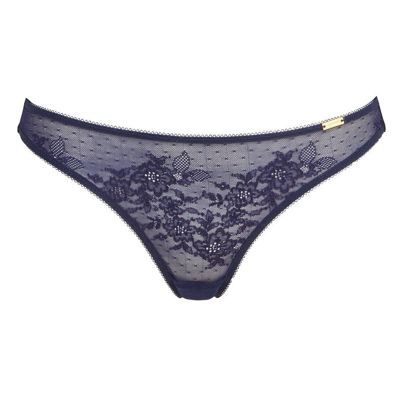 Gossard Glossies Lace Eclipse Sheer Thong Panty 13006 ECL Midnight Blue ...