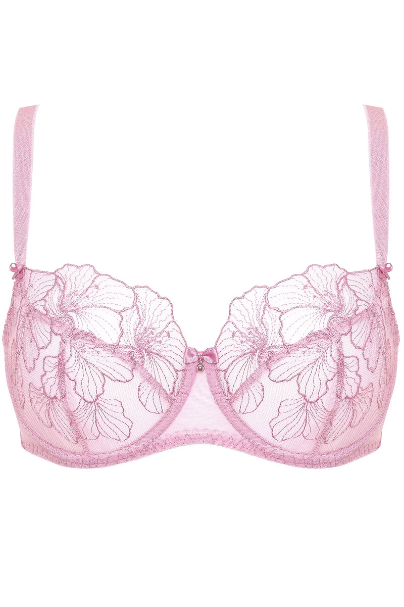 Sheer Mesh Floral Embroidered Bra Bloom Pink | Lavinia Lingerie